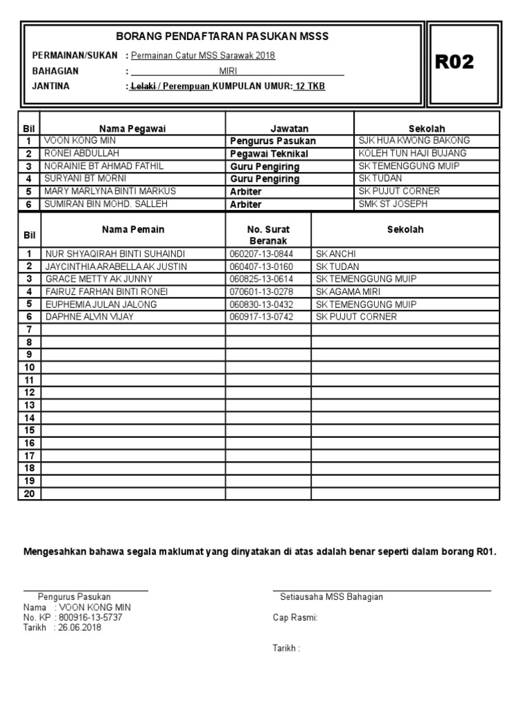 3.3 Borang Pendaftaran R02 CATUR 2018 | PDF