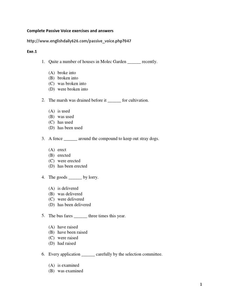 Complete Passive Voice Exercises and Answers | PDF | Sewing