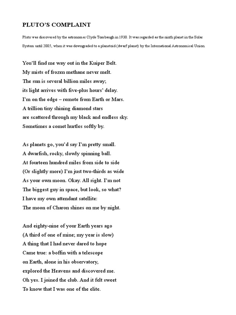 Pluto's Demotion: A Dwarf Planet's Lament | PDF