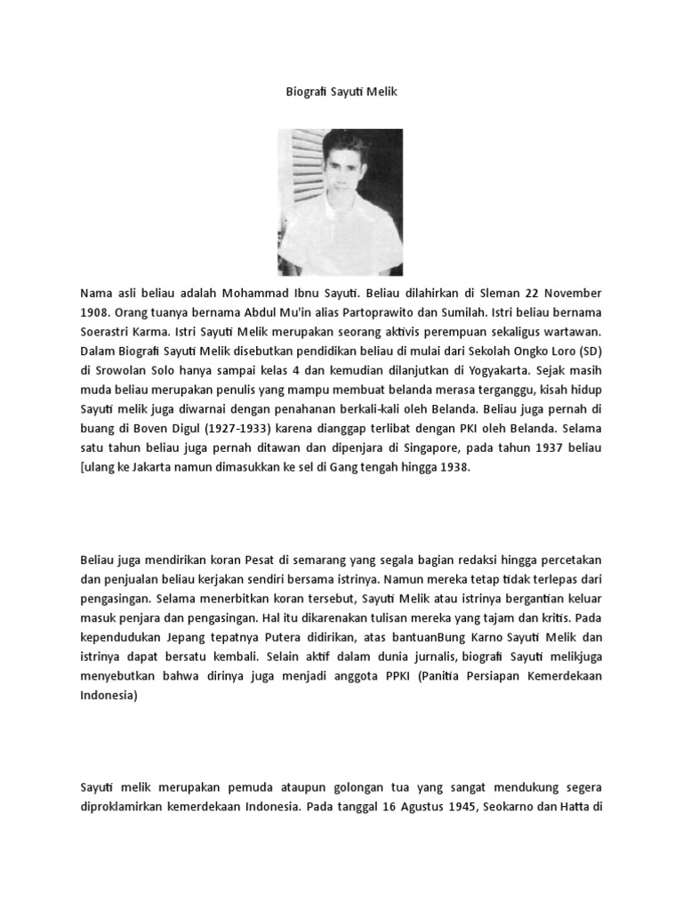 Biografi Singkat Sayuti Melik | PDF