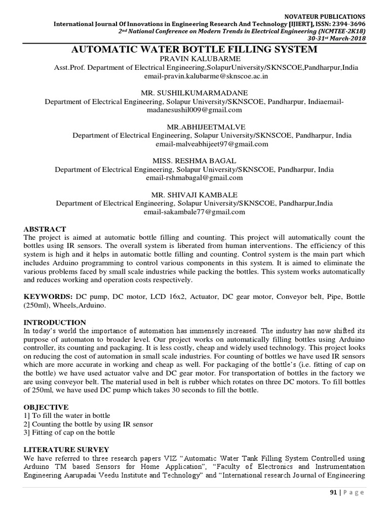Automatic Water Bottle Filling System | PDF | Relay | Power Supply