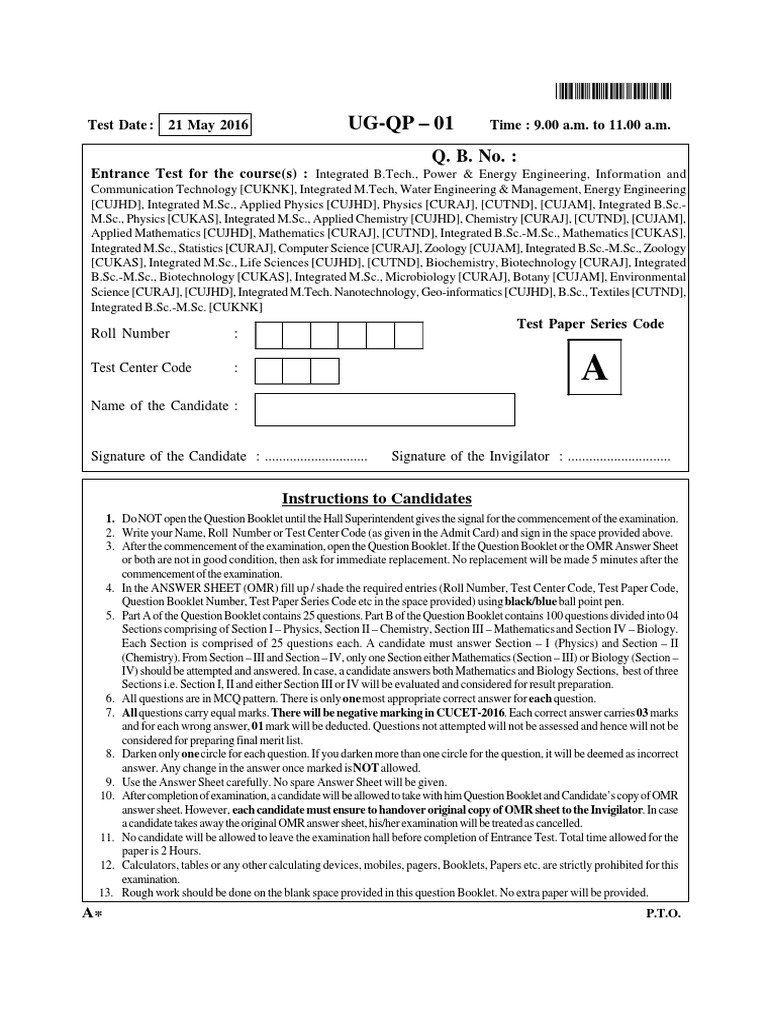 CUCET-Previous-question-papers 1 PDF | PDF | Chemical Bond | Electronvolt