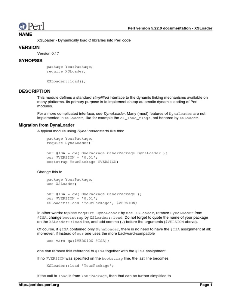 Perl Version 5.22.0 Documentation - Xsloader: Migration From Dynaloader ...