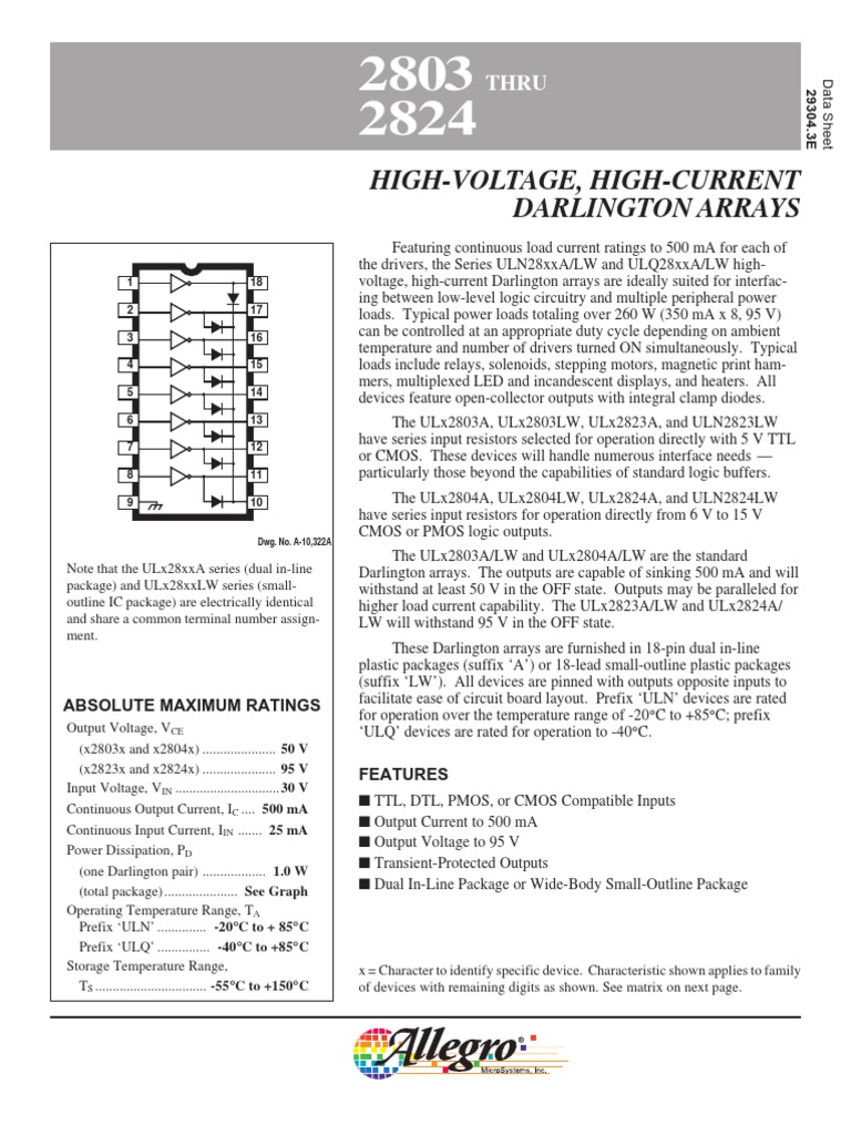 Uln2803 High Current | PDF | Cmos | Logic Gate