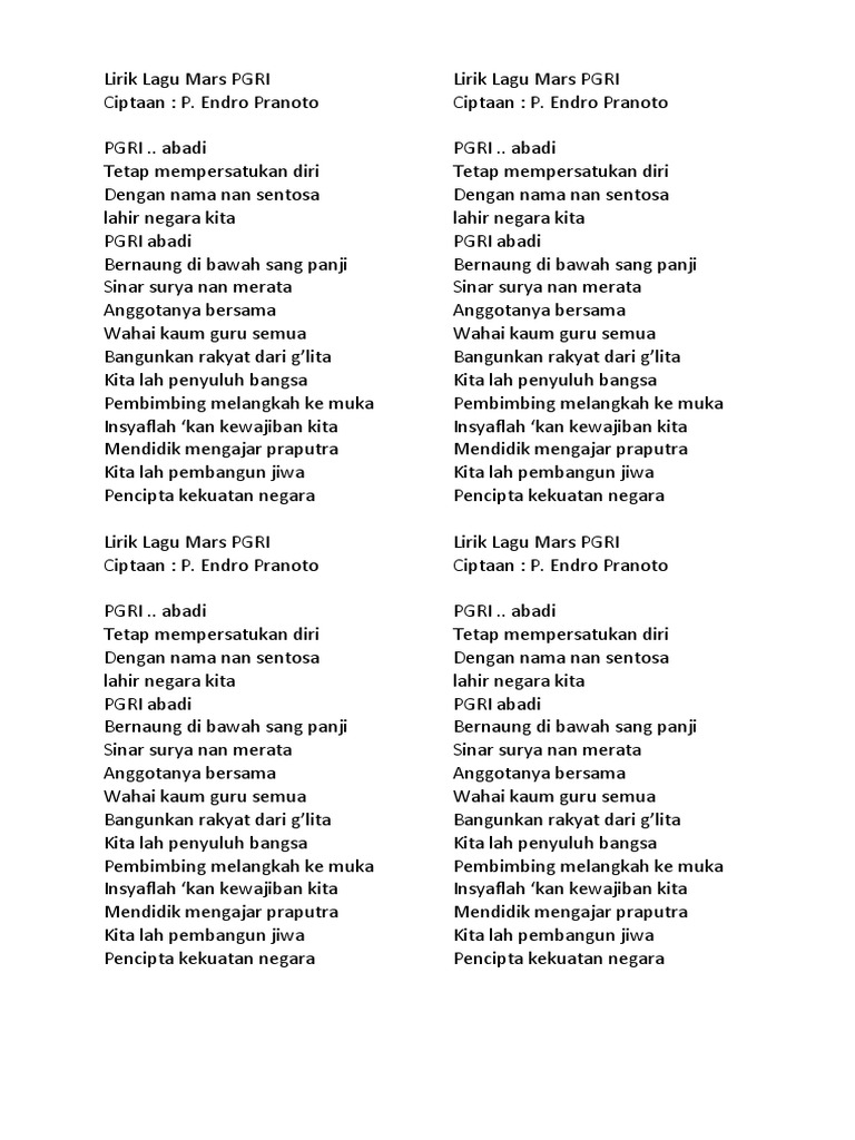 Lirik Lagu Mars PGRI | PDF