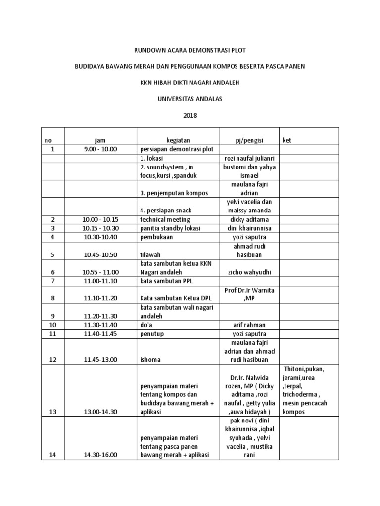Rundown Acara Demonstrasi Plot | PDF