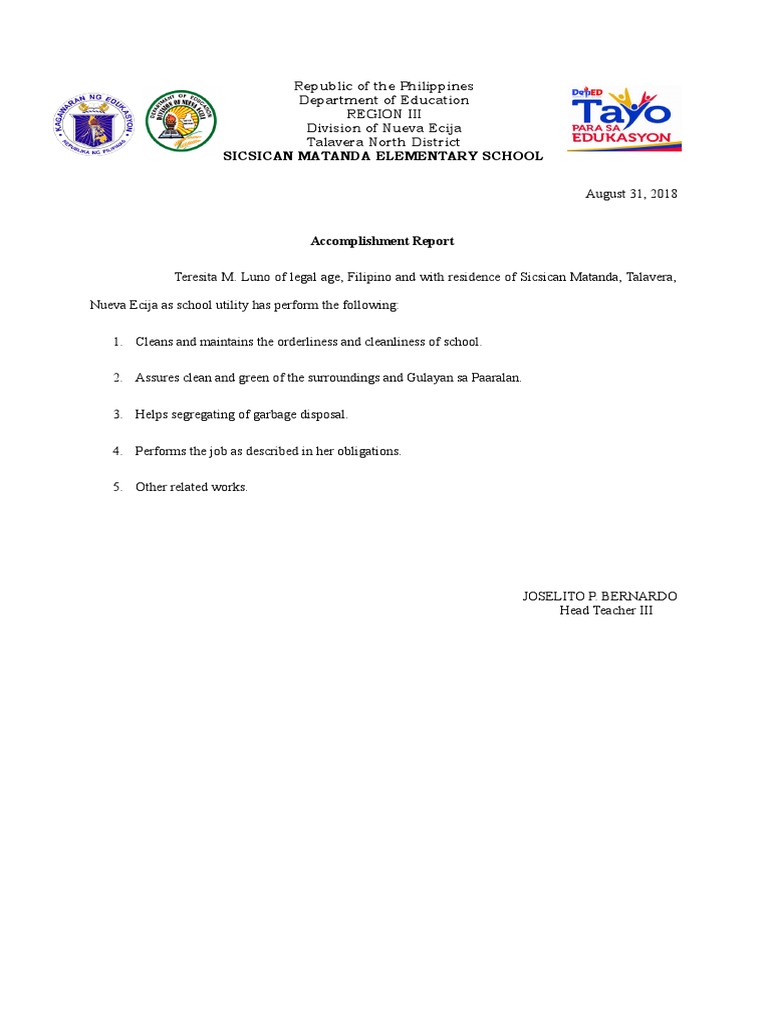 Accomplishment Sample | PDF