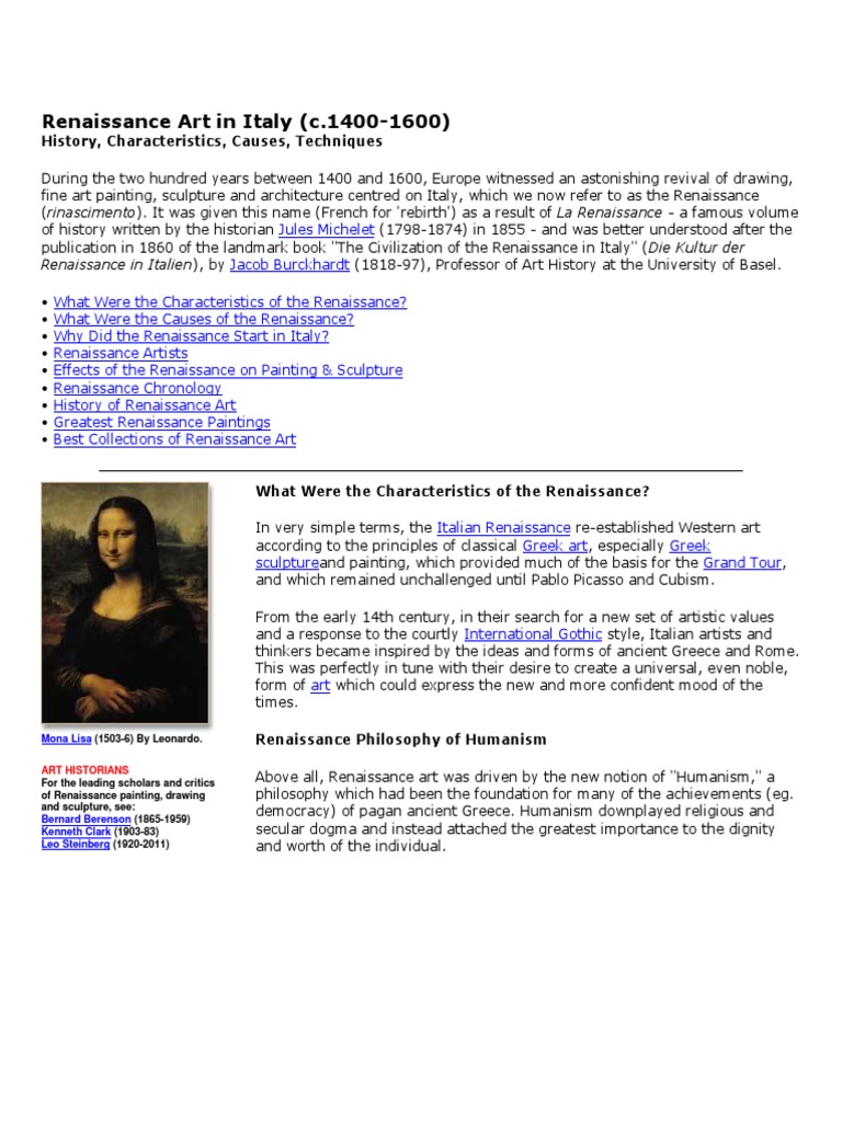Key Features of Italian Renaissance Art | PDF | Renaissance | Michelangelo
