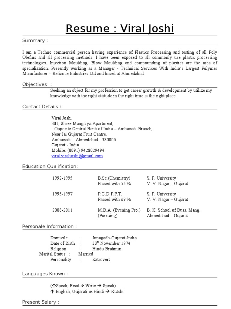 Viral Joshi CV | Download Free PDF | Gujarat | Business