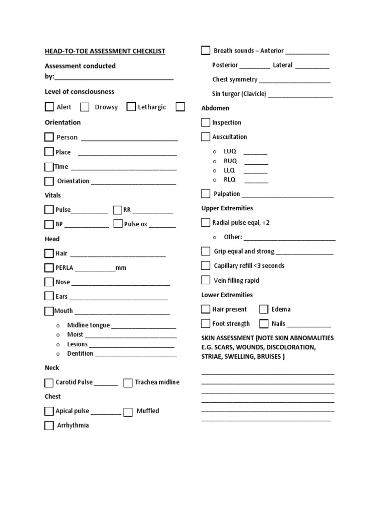Physical Assessment Checklist | PDF | Human Anatomy | Clinical Medicine