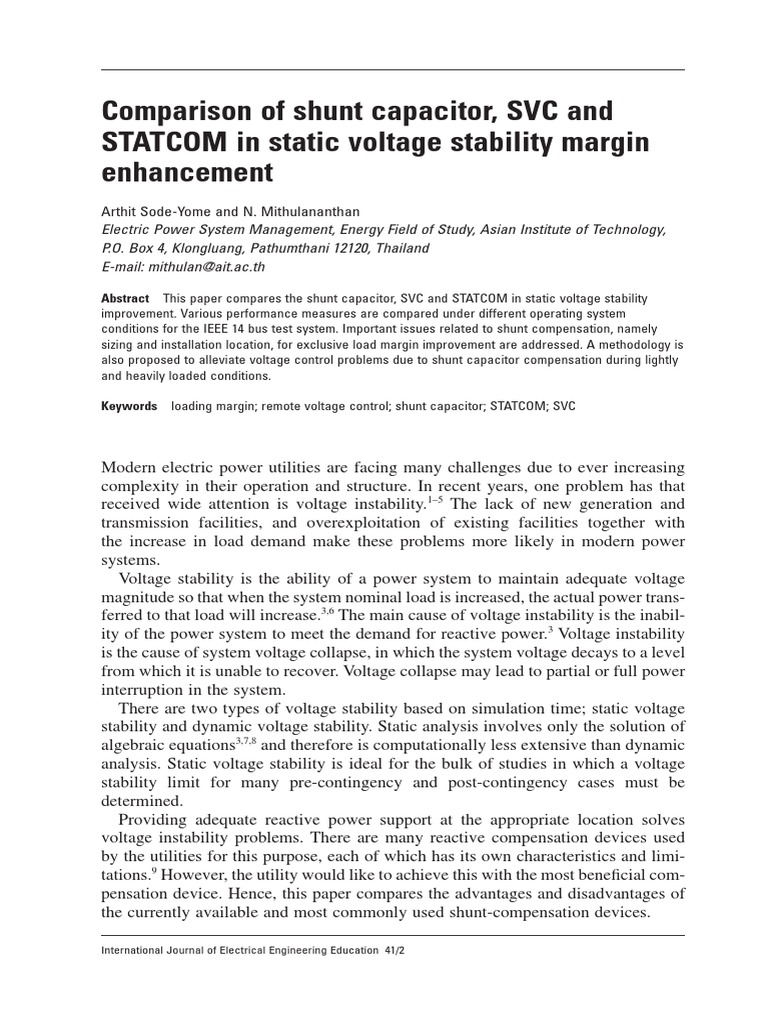 Comparison of Shunt Capacitor, SVC and STATCOM in Static Voltage ...