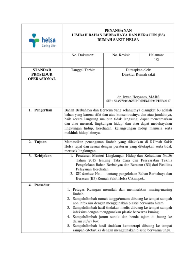 Sop Penanganan Limbah B3 