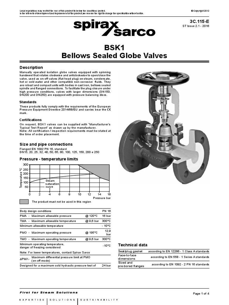 BSK1 Bellows Sealed Globe Valves | PDF | Valve | Chemical Engineering