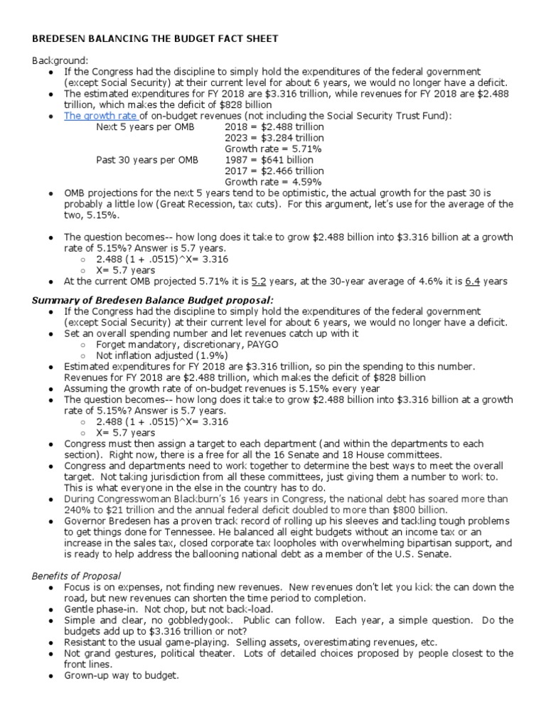 Bredesen Balancing The Budget Fact Sheet | Download Free PDF ...