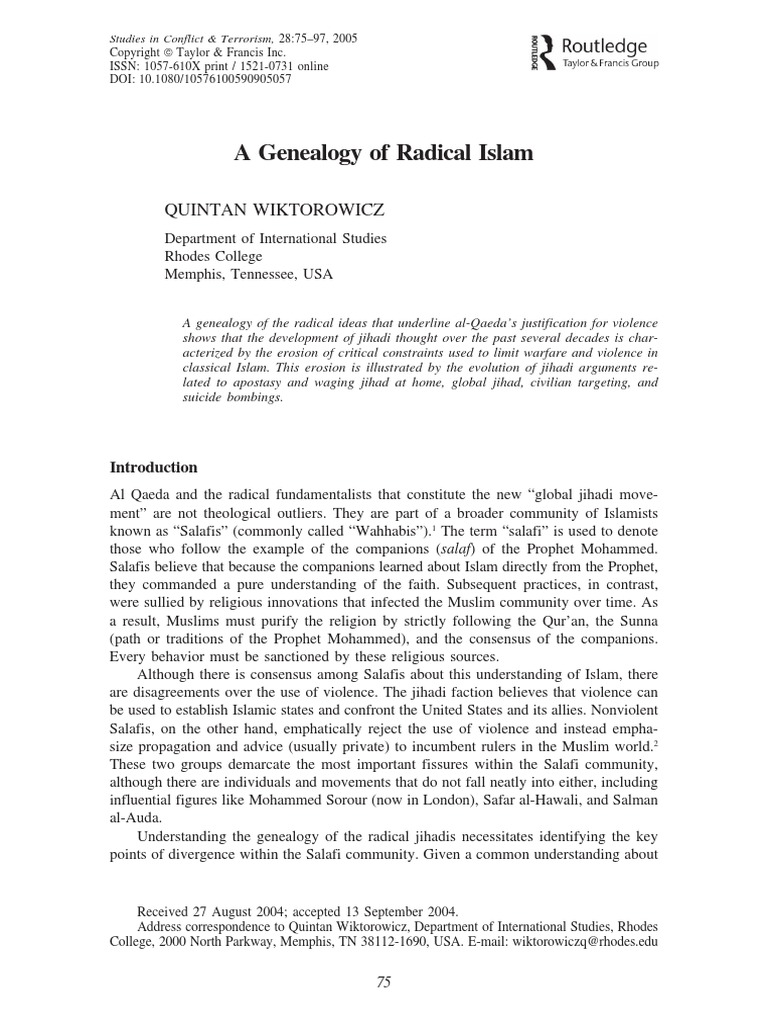 A Genealogy of Radical Islam: Quintan Wiktorowicz | PDF | Jihad | Islamism