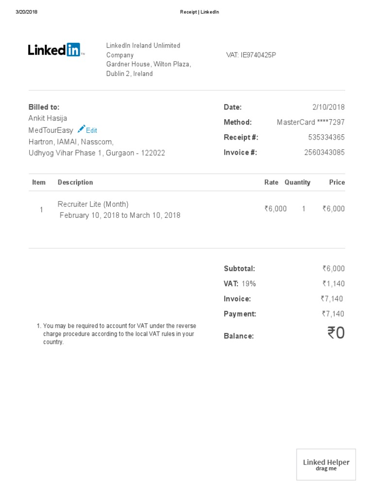 Receipt LinkedIn Shilpi | PDF