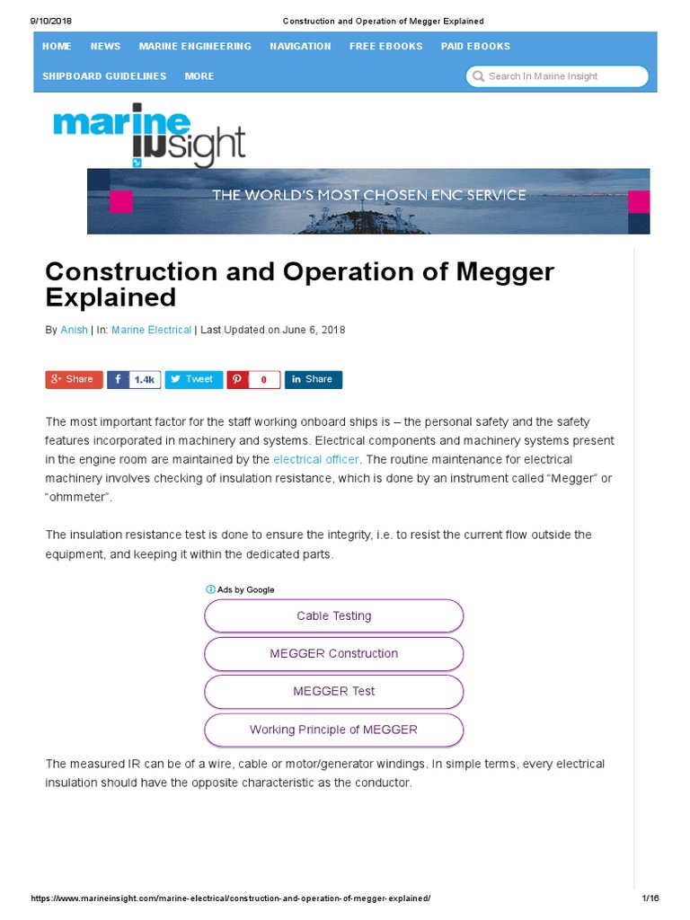 Construction and Operation of Megger Explained | PDF | Insulator ...