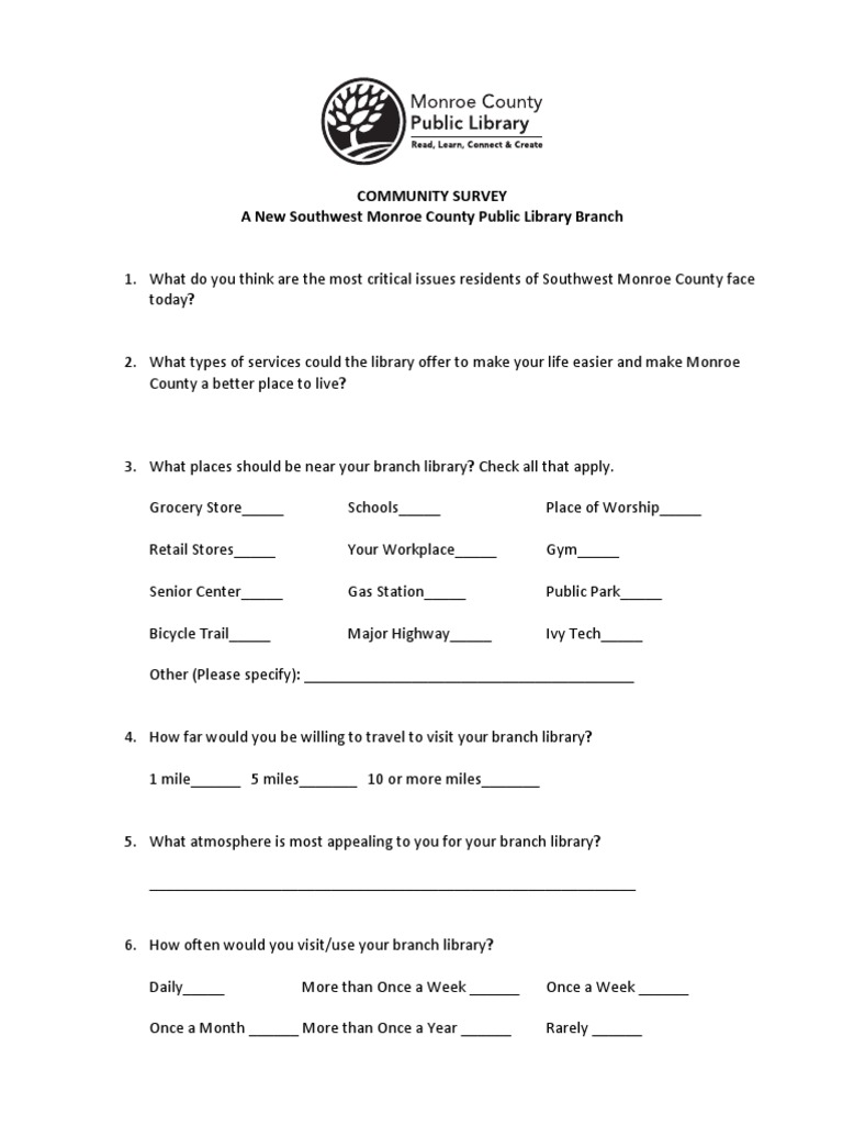 MCPL New Branch Survey | PDF | Libraries | Computing