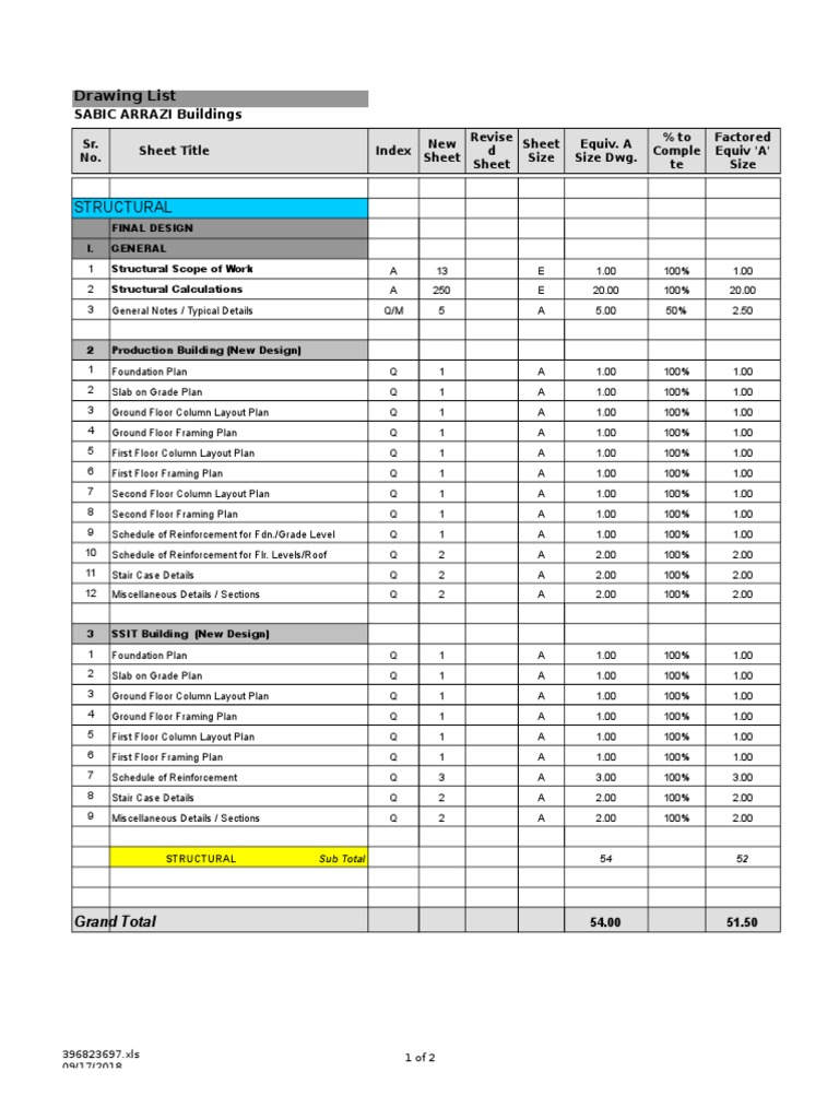 Structural: Drawing List | PDF | Buildings And Structures | Real Estate Law