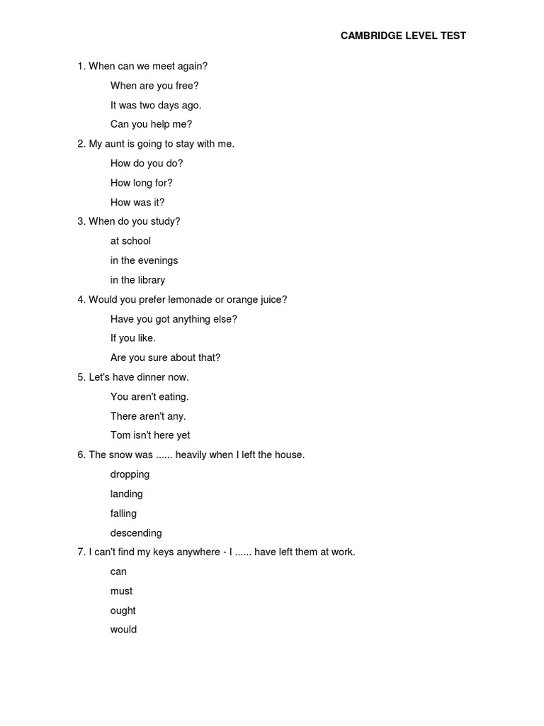 Cambridge Level Test | PDF