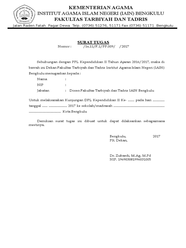 Surat Tugas PPL 2017 DPL | PDF