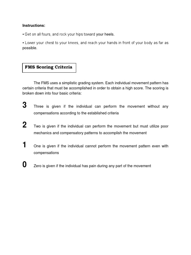 FMS Scoring Criteria: Instructions | PDF