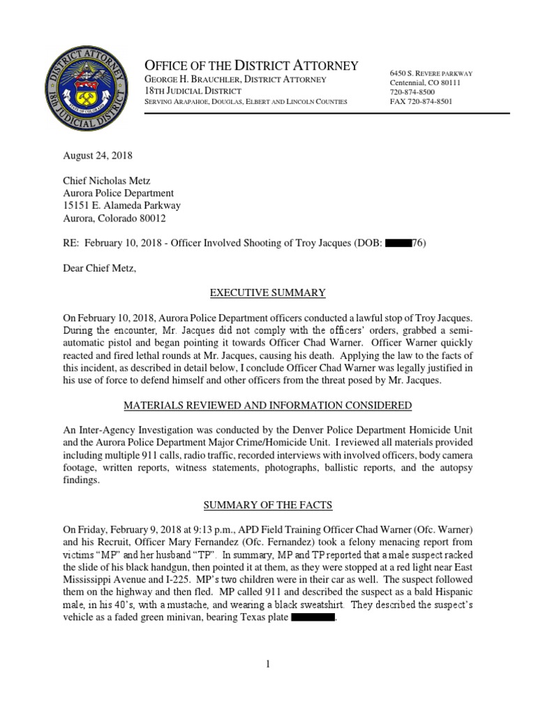 18th Judicial District Officer-Involved Shooting Letter: Troy Jacques ...