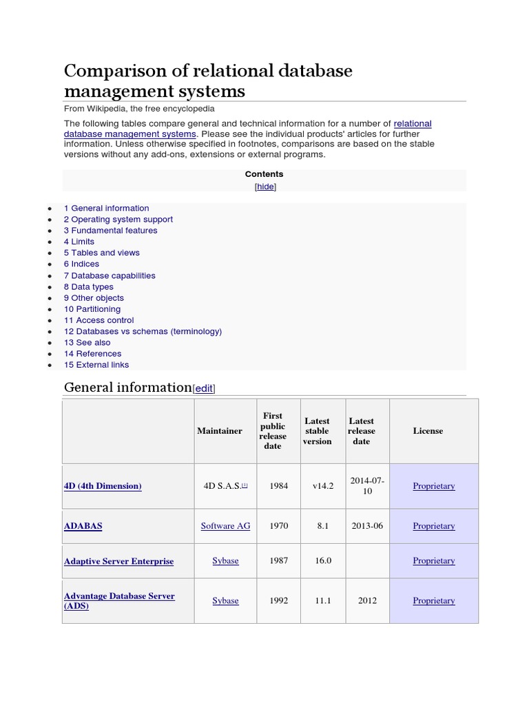 Comparison of Relational Database Management Systems | PDF | Oracle ...