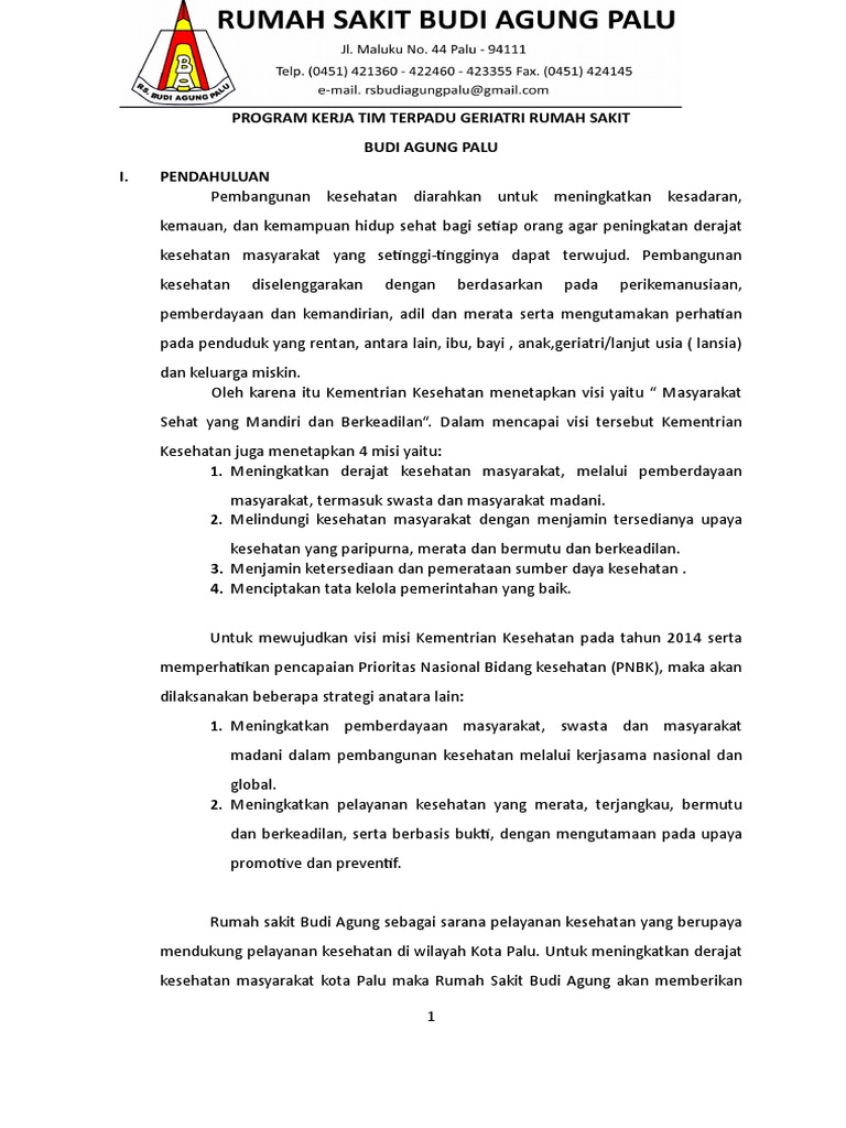 Program Kerja Tim Terpadu Geriatri | PDF