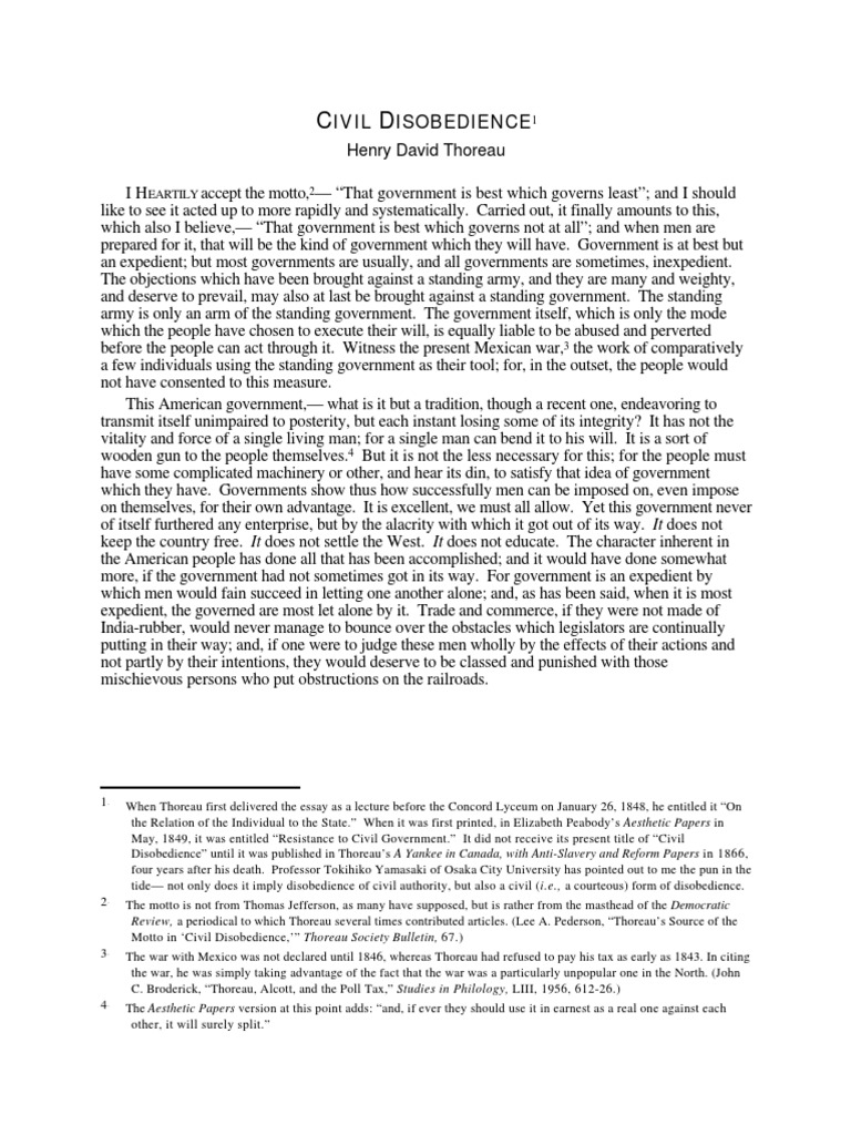 Civil Disobedience | PDF | Civil Disobedience (Thoreau) | Henry David ...