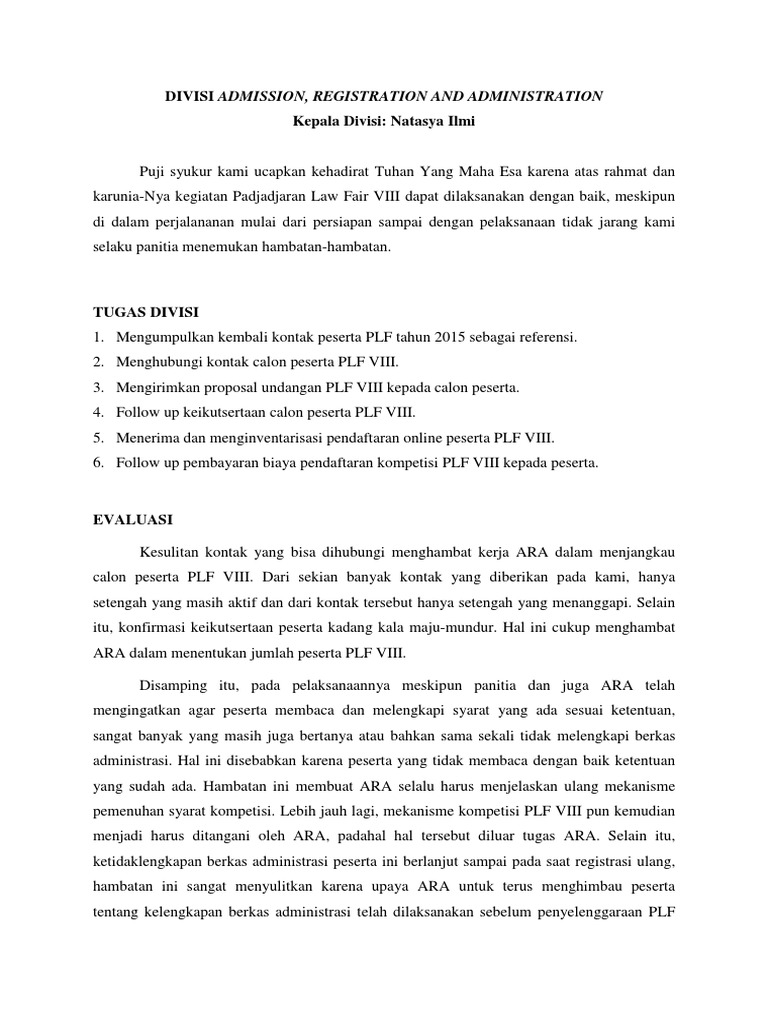 Contoh LPJ Divisi | PDF