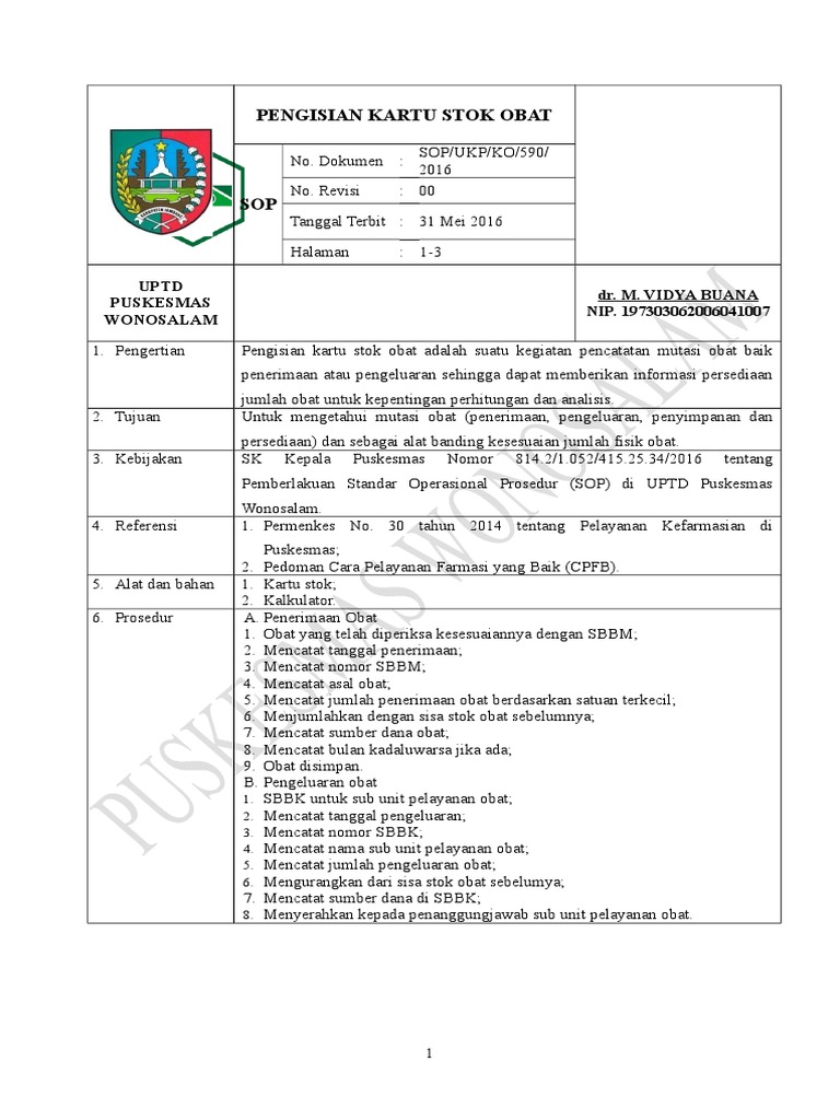 6. Sop Pengisian Kartu Stok Obat