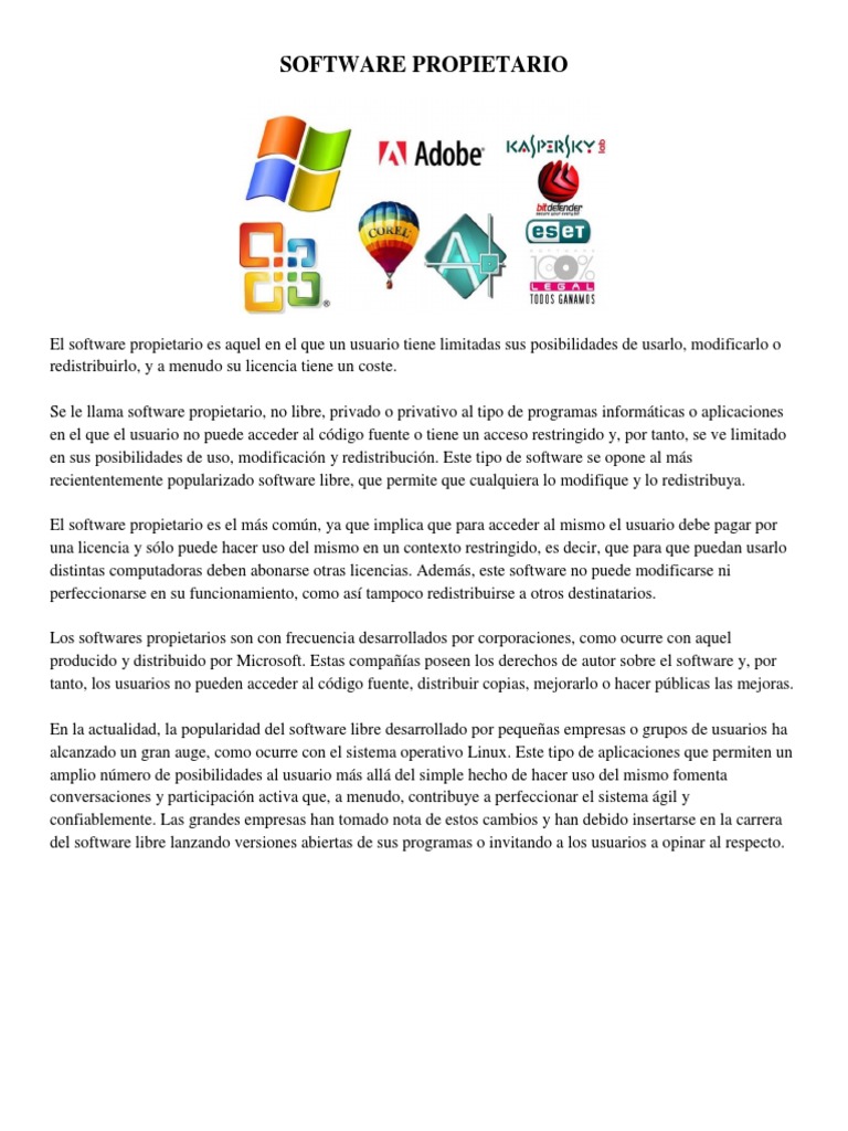 Software Propietario | PDF | Software libre | Software propietario