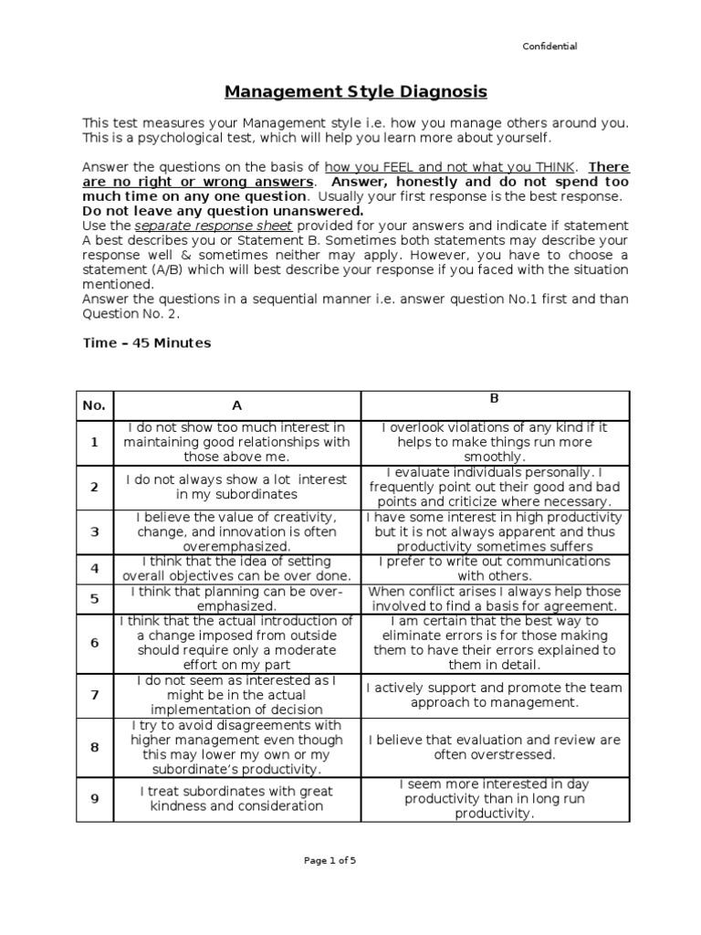 Management Style Assessment Test | PDF | Question | Evaluation