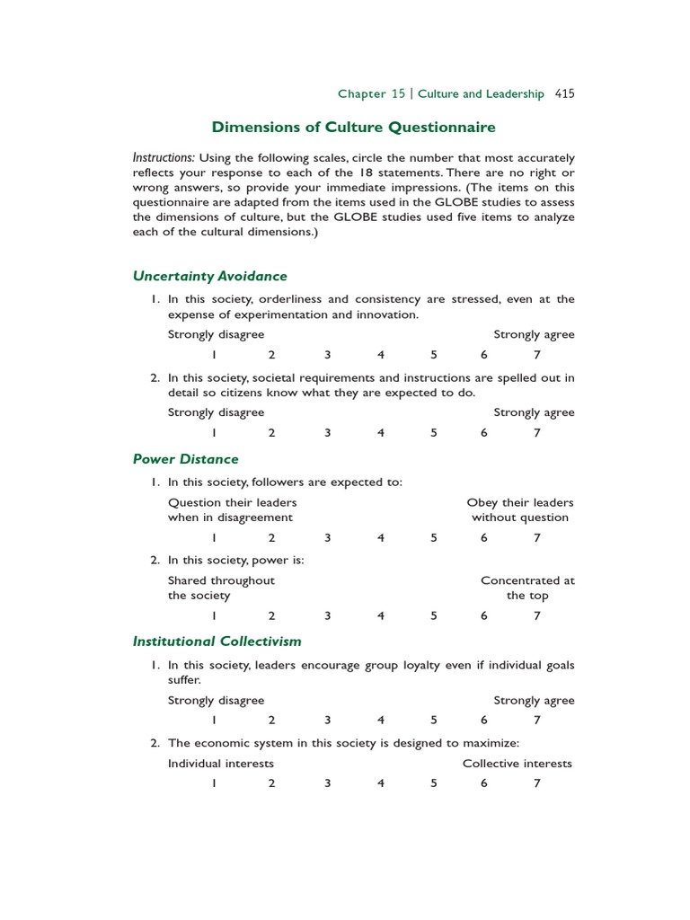 Dimensions of Culture Questionnaire | PDF | Collectivism | Leadership