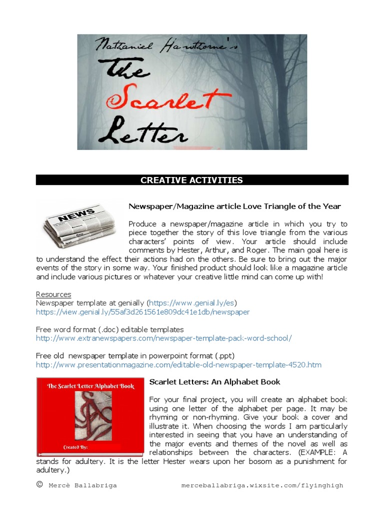 The Scarlet Letter Creative Activities | PDF | The Scarlet Letter | Books