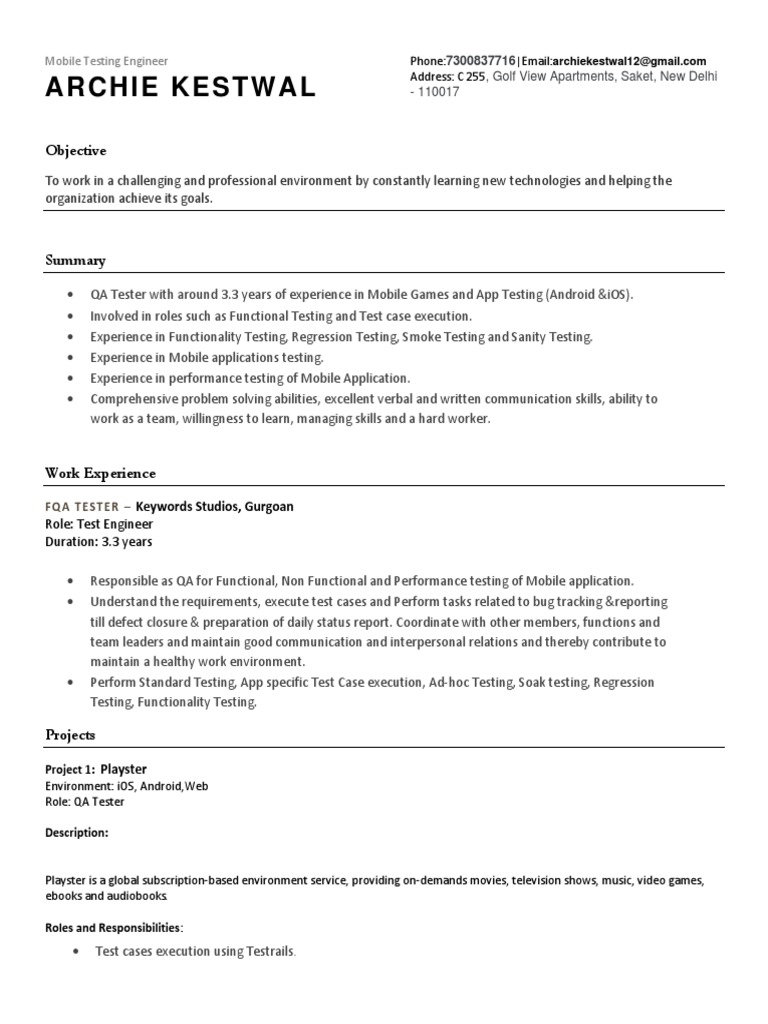Archie Kestwal Resume | PDF | Android (Operating System) | Ios
