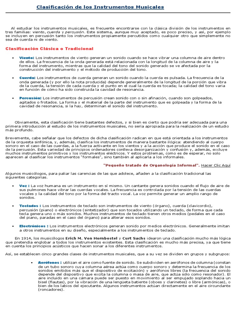 2 - Clasificación de Los Instrumentos Musicales | PDF | Instrumentos ...