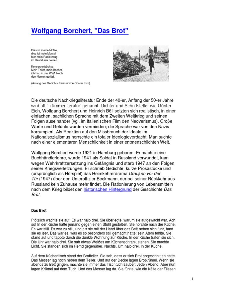 Wolfgang Borchert - Das Brot | PDF