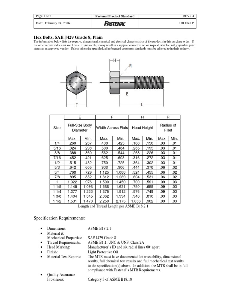 Hex Bolts, SAE J429 | PDF | Screw | Mechanical Engineering