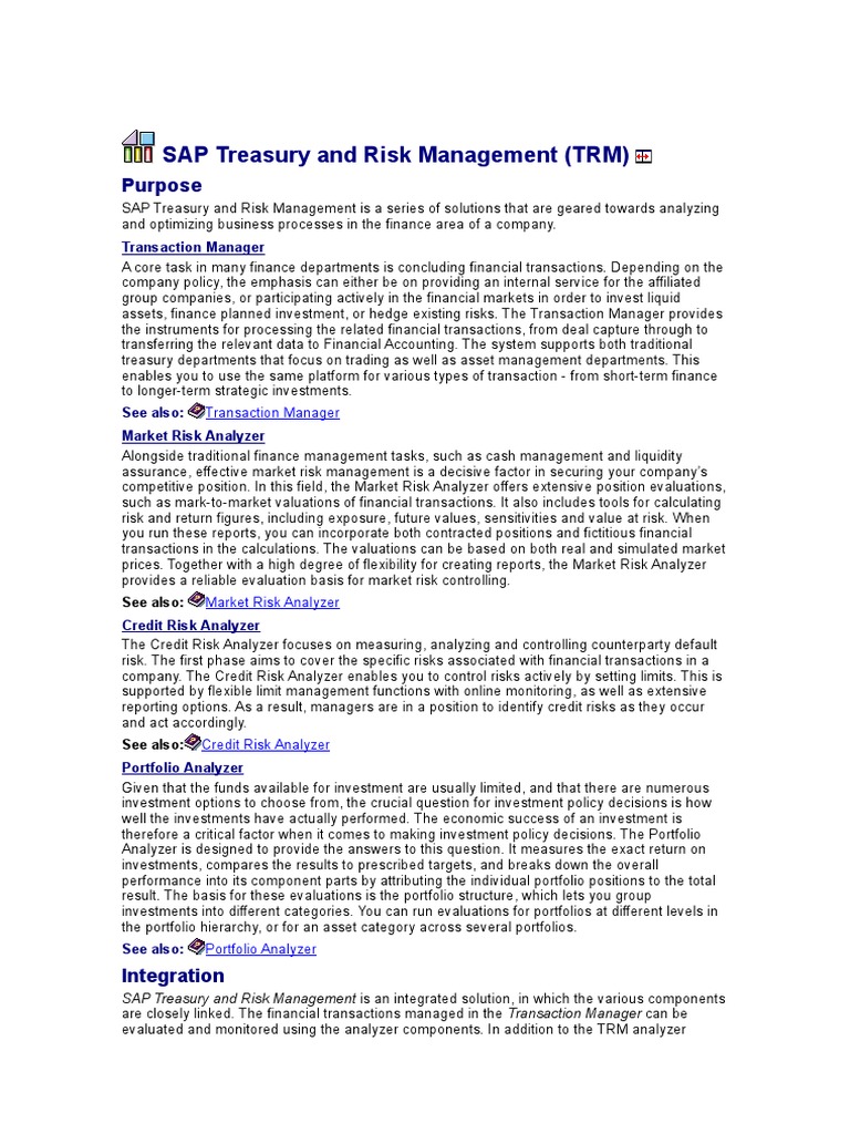 Introduction - SAP Treasury and Risk Management | PDF | Risk ...
