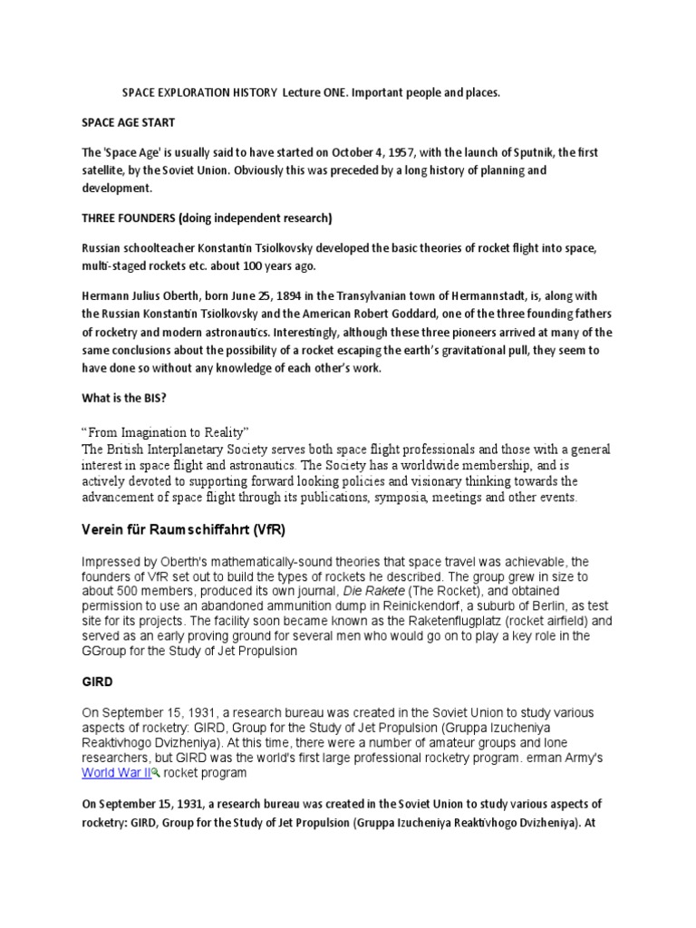 Space Exploration History Lecture One | PDF | Spacecraft | Space Based ...