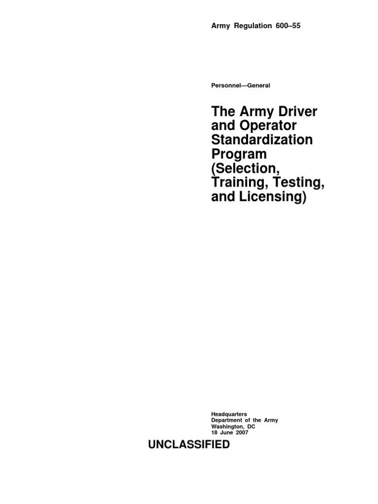 AR 600-55 Army Driver and Operator Standardization Program | Driver's ...