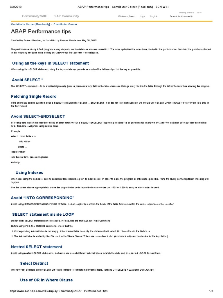ABAP Performance Tips | PDF | Database Index | Control Flow