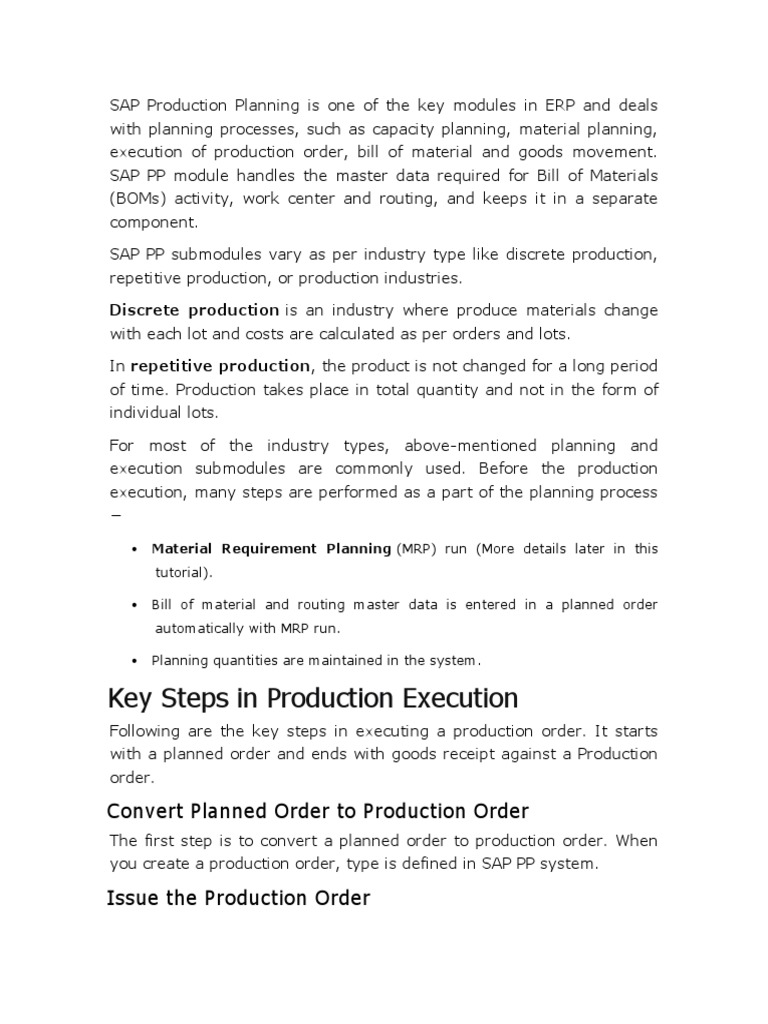 Key Steps in Production Execution: Discrete Production Is An Industry ...
