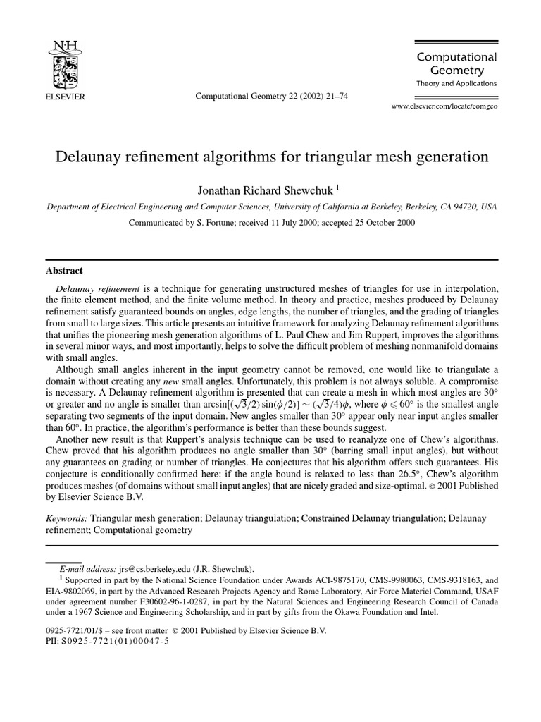 Delaunay Refinement Algorithms For Triangular Mesh Generation | PDF | Triangle | Finite Element ...