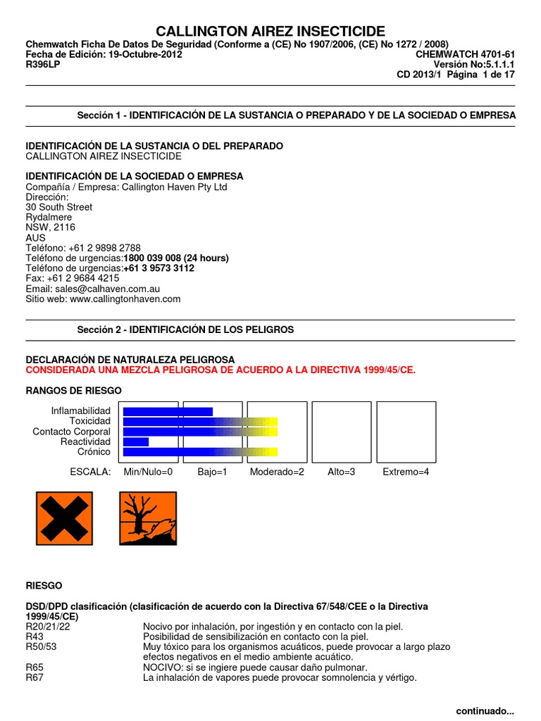 MSDS - Airez Spanish PDF | PDF | Contaminación | Alergia