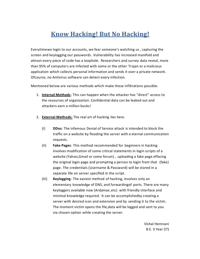 Know Hacking! But No Hacking! | PDF