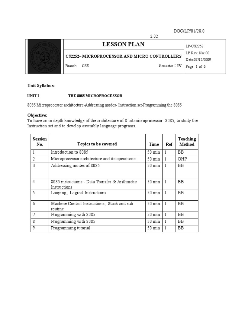 Lesson Plan: Unit Syllabus | PDF | Microcontroller | Computer Science