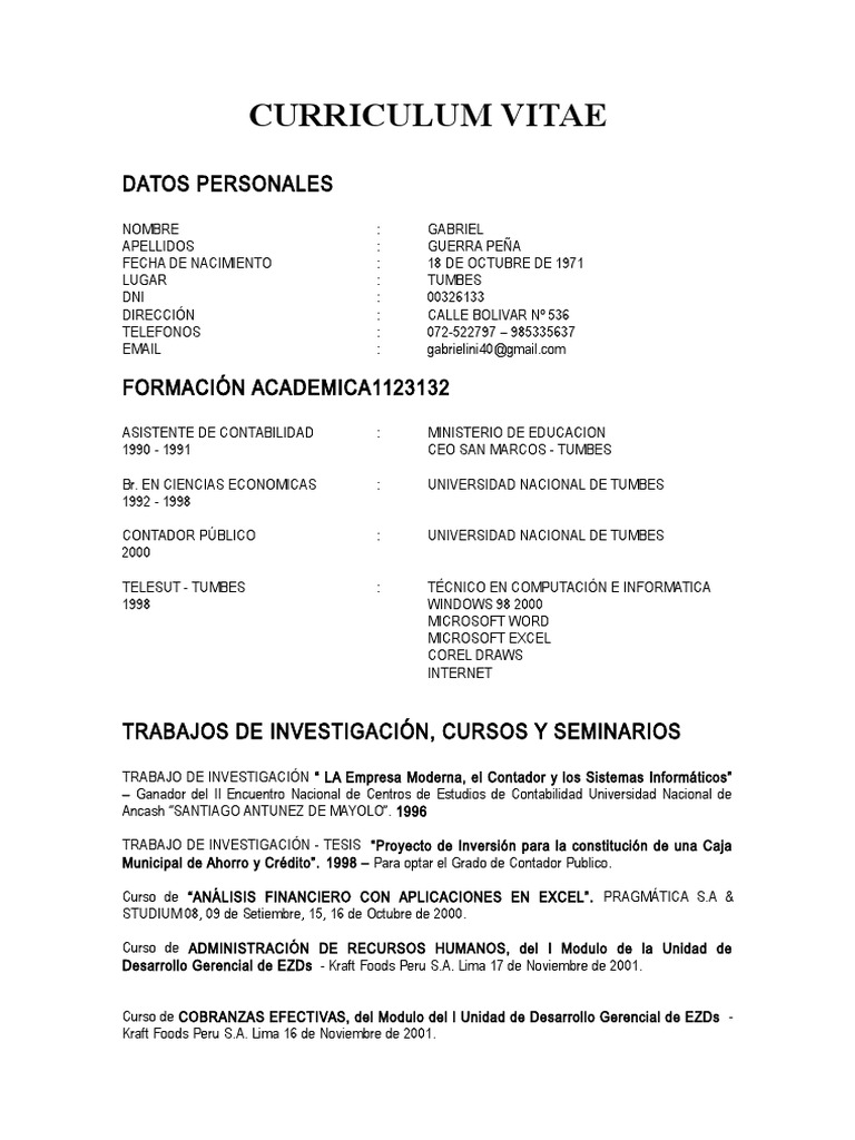 Curriculum Vitae Gabriel | PDF | Contador | Contabilidad